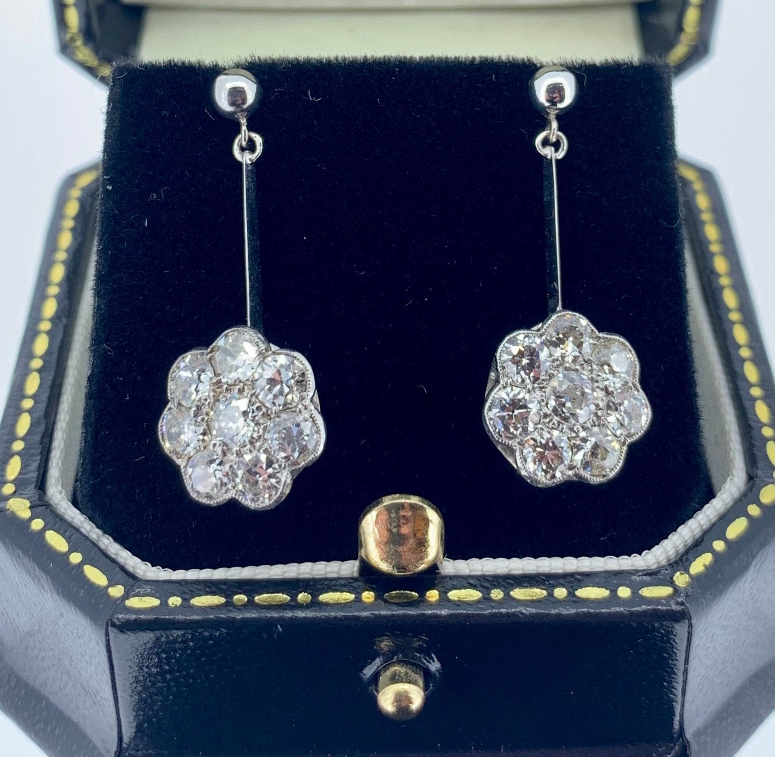 Antique Edwardian Old European Cut Diamonds Cluster Drop - Etsy