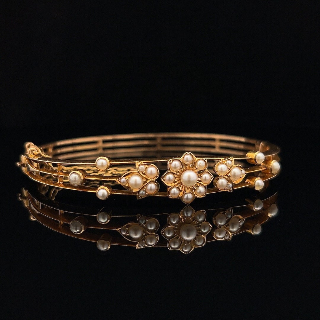 Antique Victorian Natural Split Pearl 15ct Gold Bangle. Victorian Circa ...