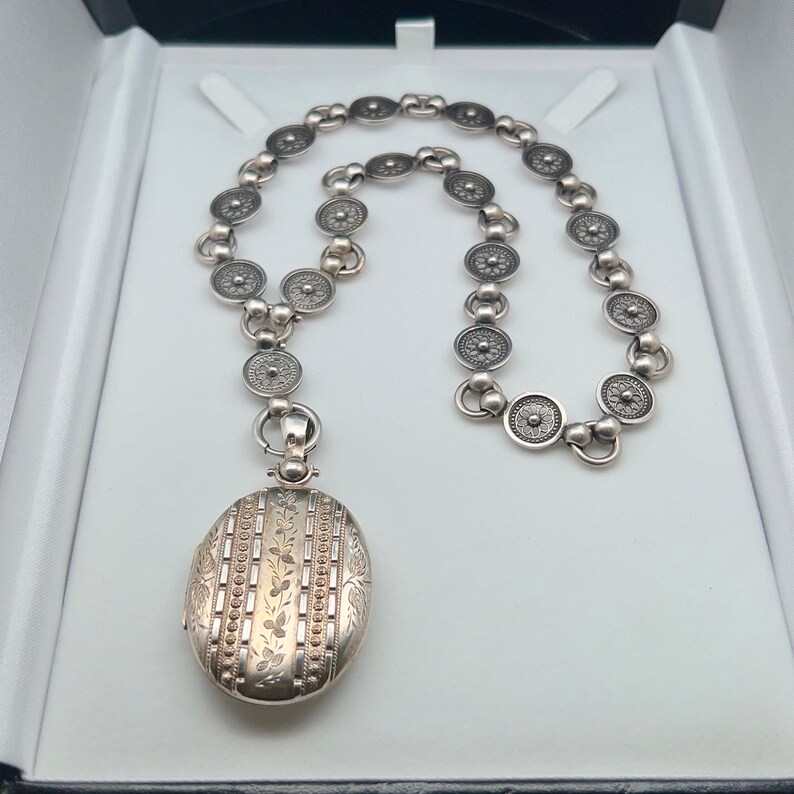 Antique Victorian Silver Locket and Collar Necklace. Hallmarked ...