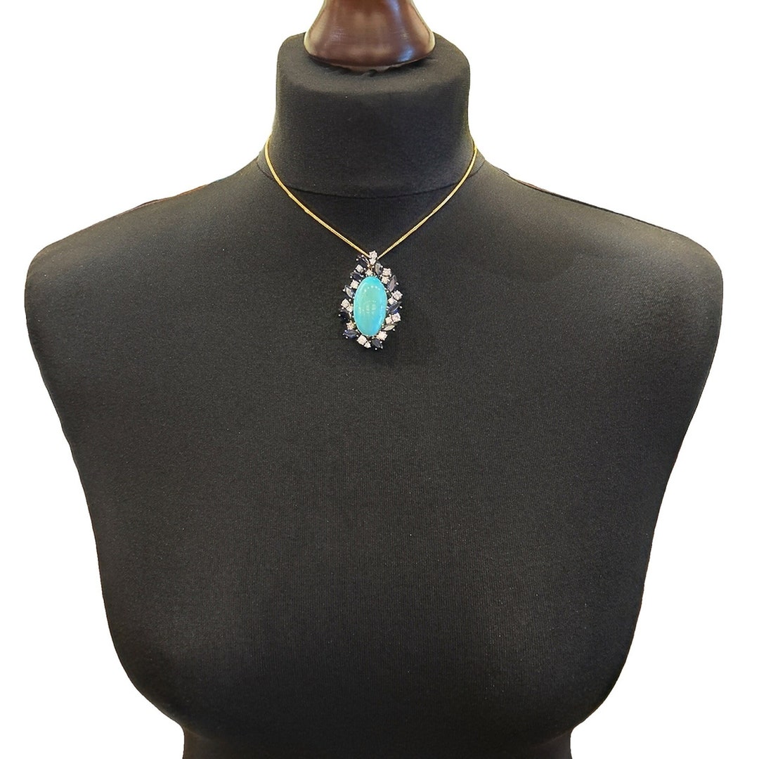 Magnificent Vintage Turquoise, Sapphire and Diamond 18ct Gold Cocktail ...