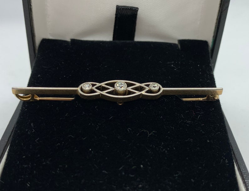 Antique Old Cut Diamond 15ct Gold & Platinum Bar Brooch. Cravat Pin ...