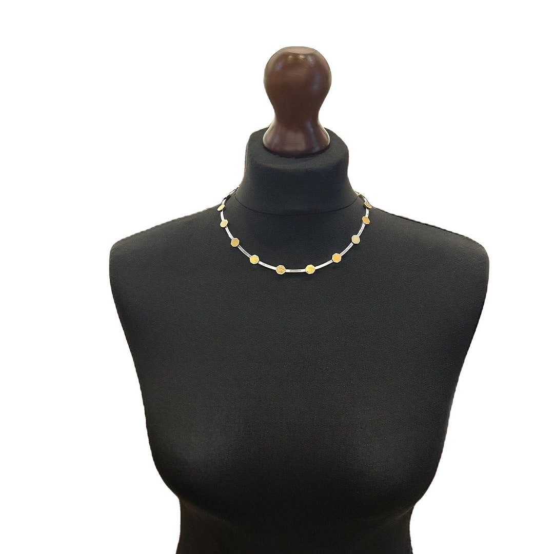 Vintage Modernist Two Tone 18ct Gold Collarette. 18ct White and Yellow ...