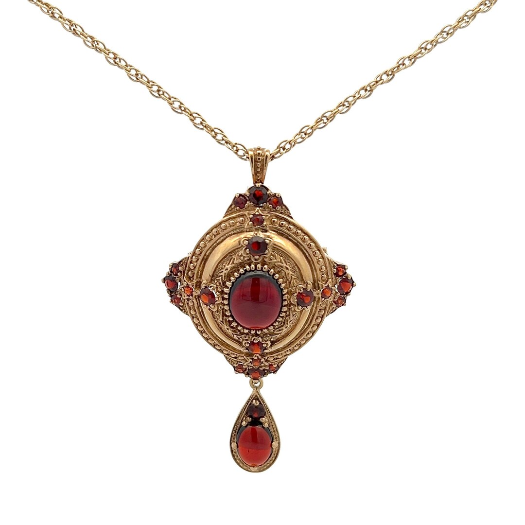 Vintage Garnet 9ct Gold Pendant. Georgian Style Carbuncle Garnet, With ...