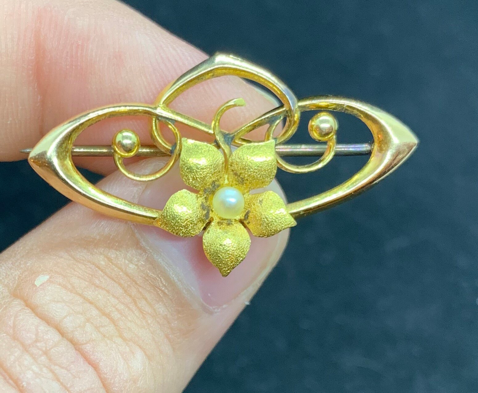 Antique Pearl 15ct Gold Art Nouveau Bar Brooch / Cravat Pin. English ...