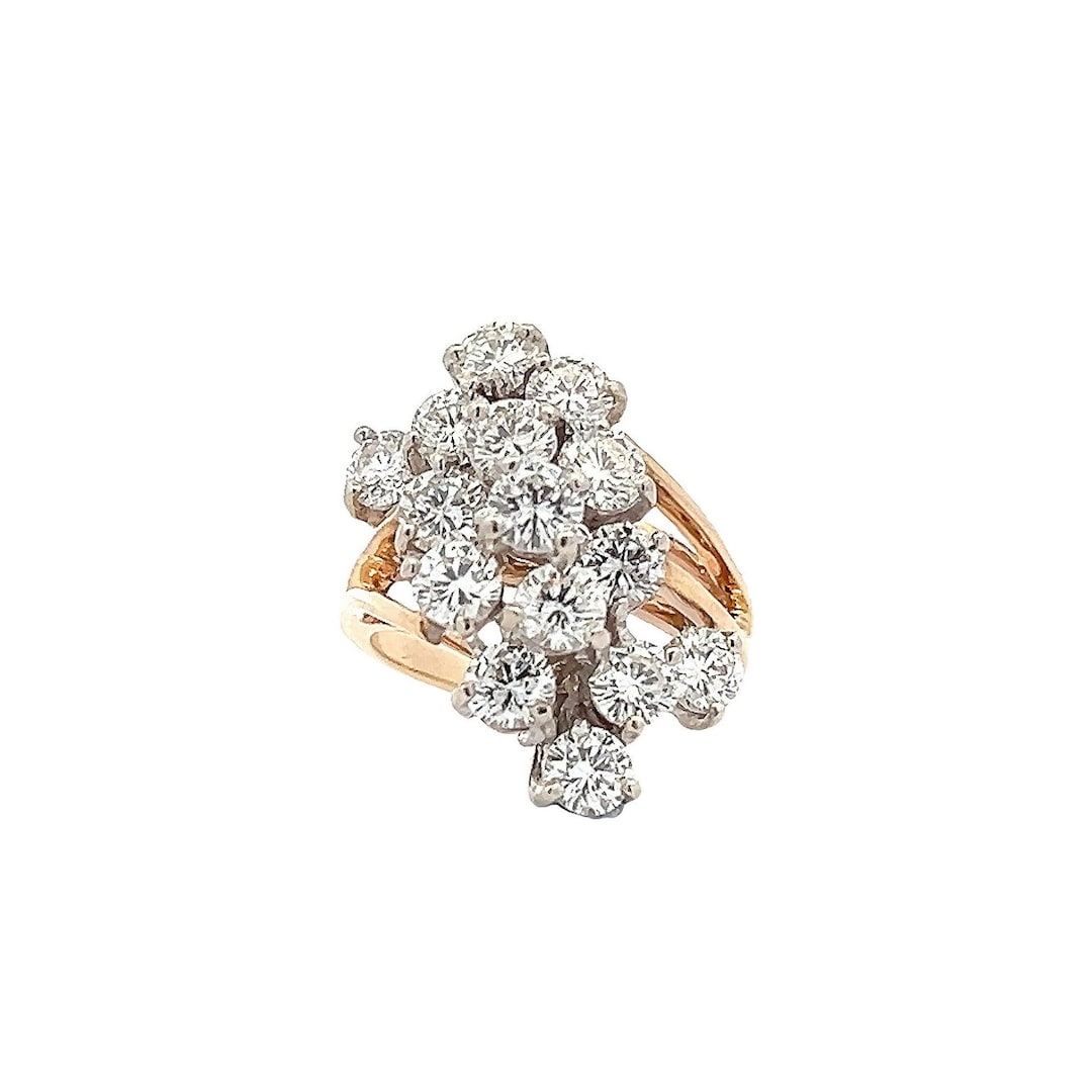 Vintage Diamond Cluster Two Tone 14ct Gold Cocktail Ring. 4.0 Carat ...