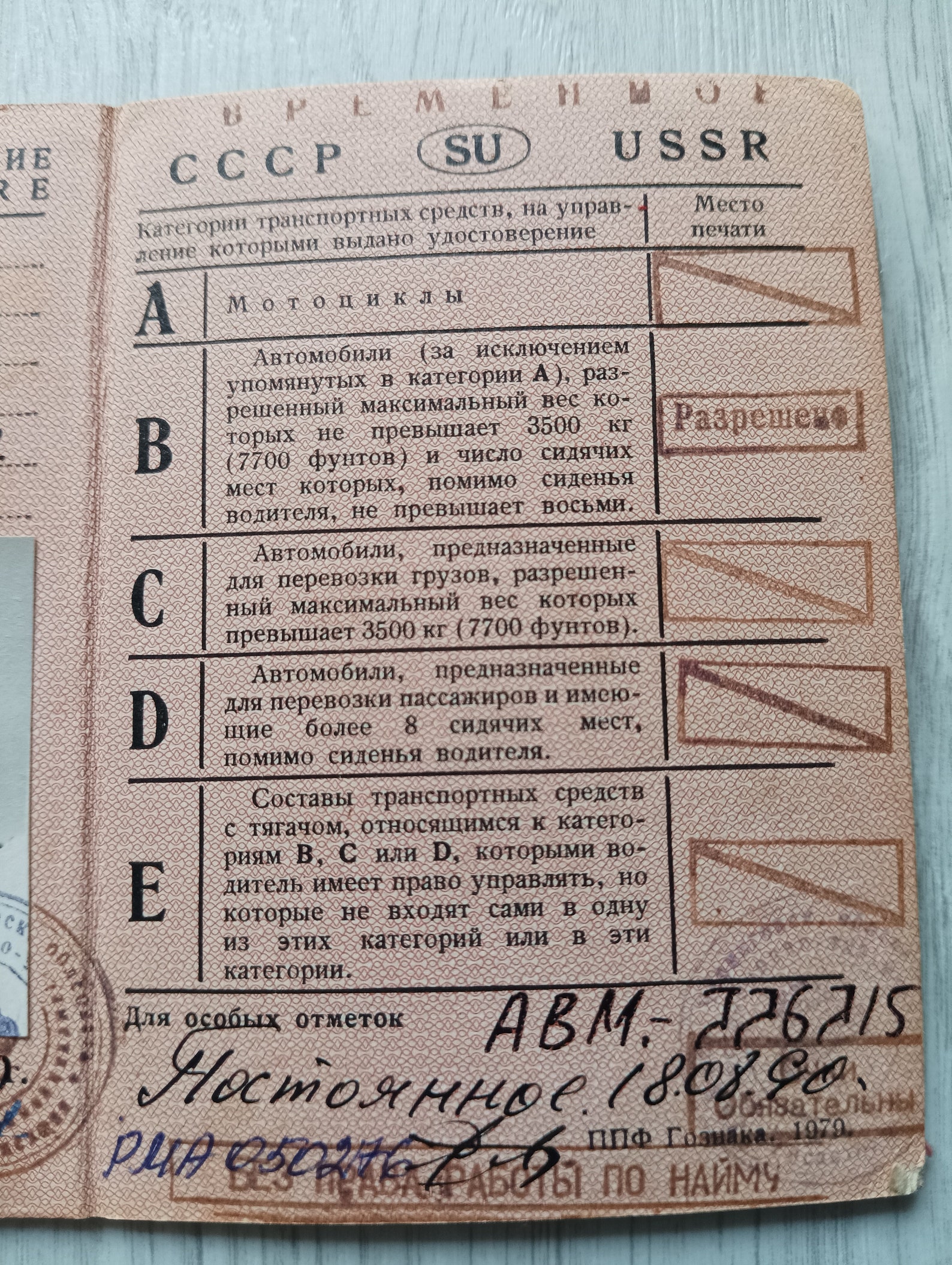 Original Old Soviet Driving License of the USSR Document of the USSR ...