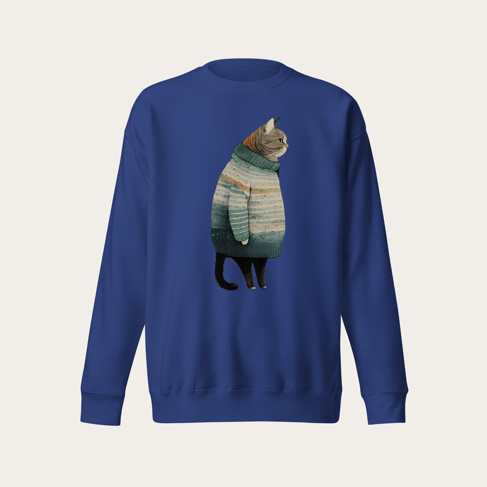 Fat Gray Cat in Sweater / Unisex Crewneck Sweatshirt Long Sleeve Shirt ...