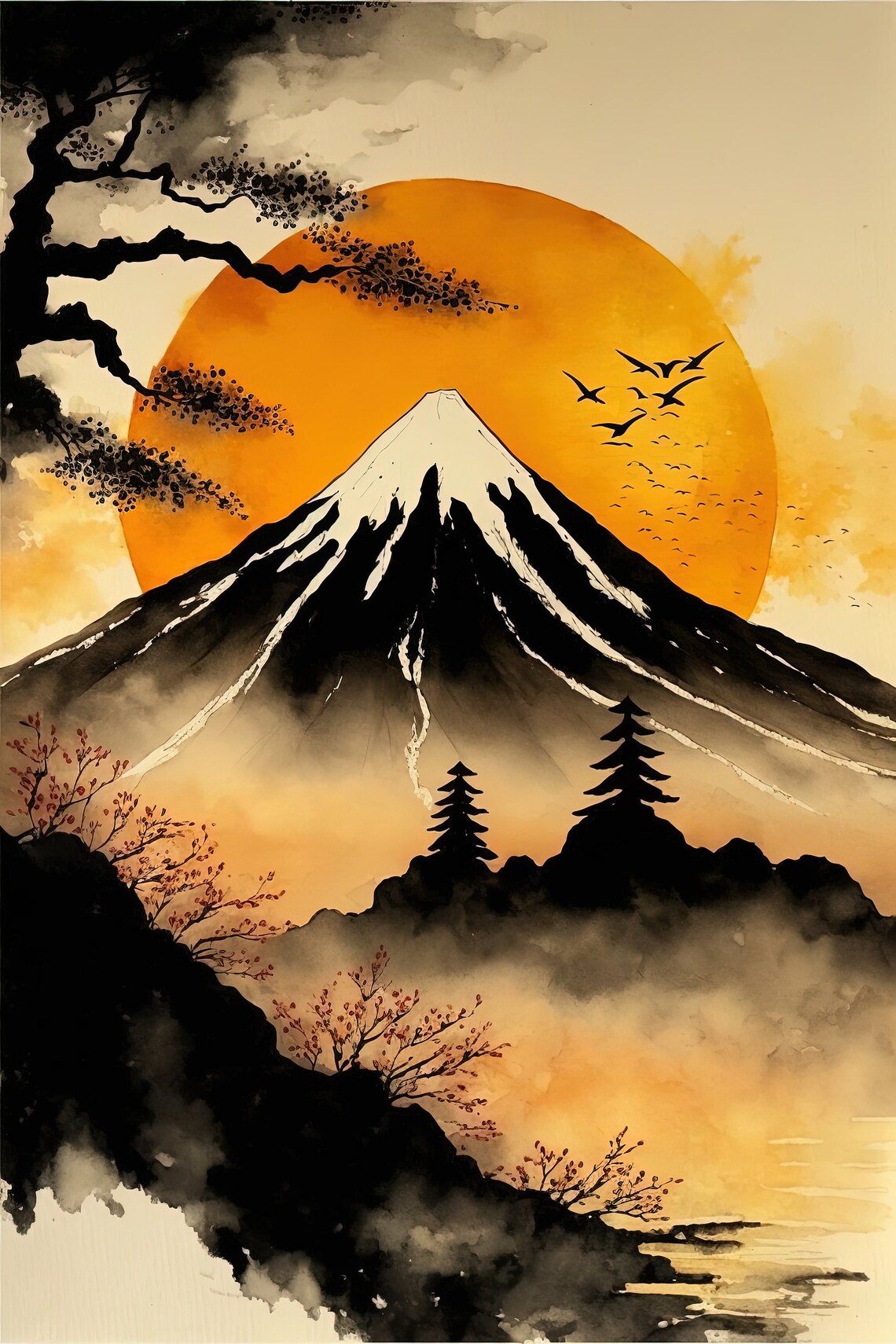 Mt. Fuji in Sunset / Poster, Print, Wall Art / Japanese, Japandi, Ukiyo ...