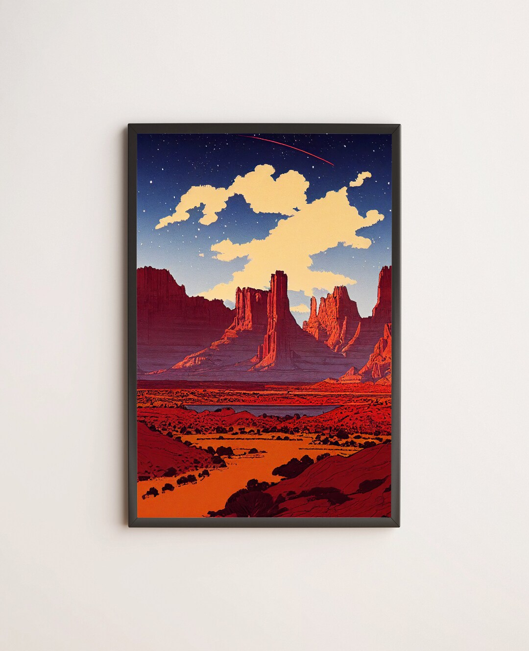 Red Desert & Shooting Star / Poster, Print, Wall Art / Nature Landscape ...