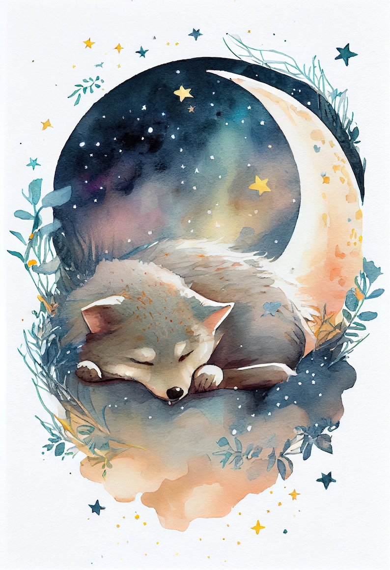 Happy Sleeping Baby Wolf, Cub / Poster, Print, Wall Art / Cute, Babies ...