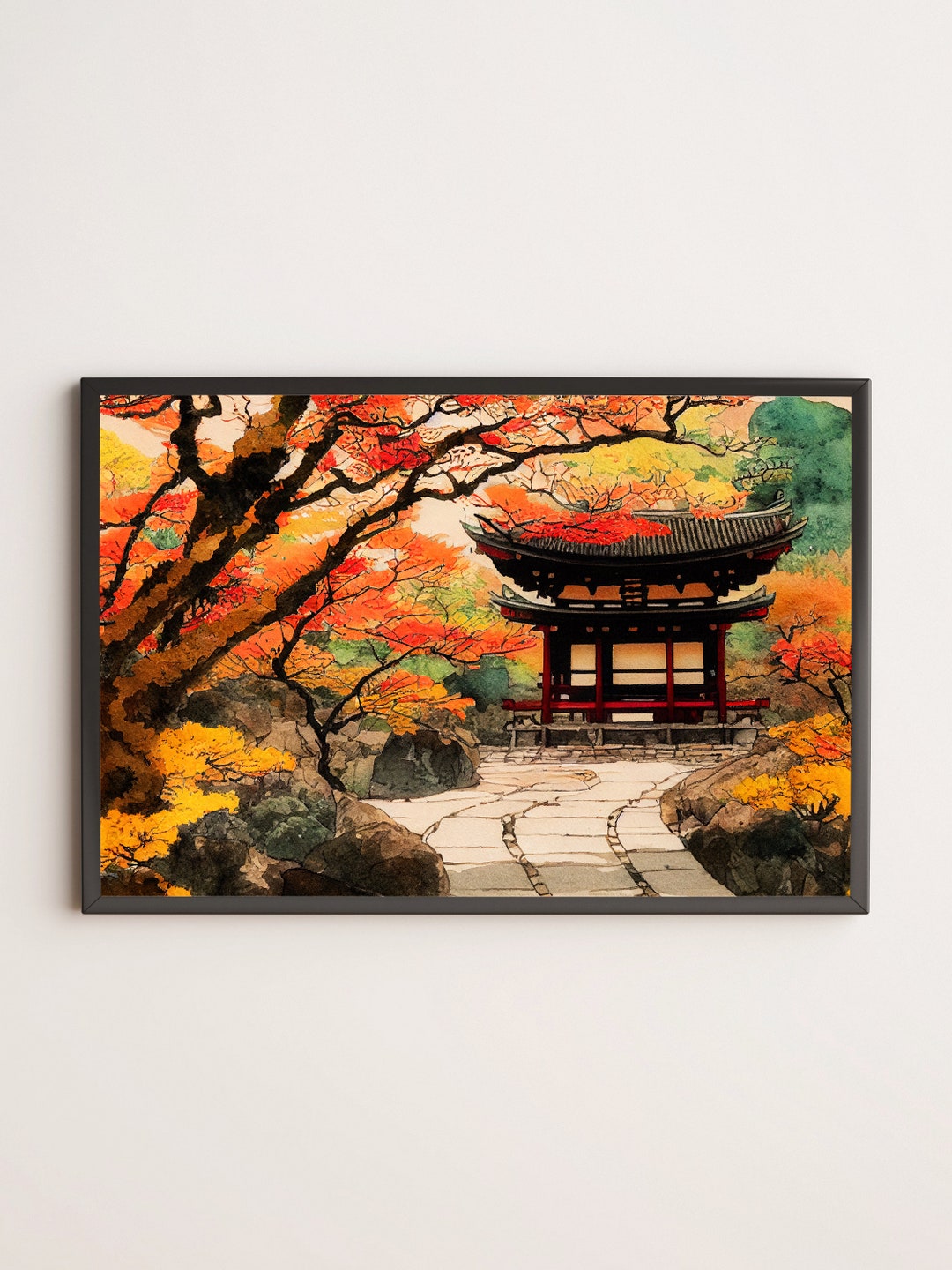 Shinto Shrine Temple in Fall / Poster, Print, Wall Art / Japanese ...