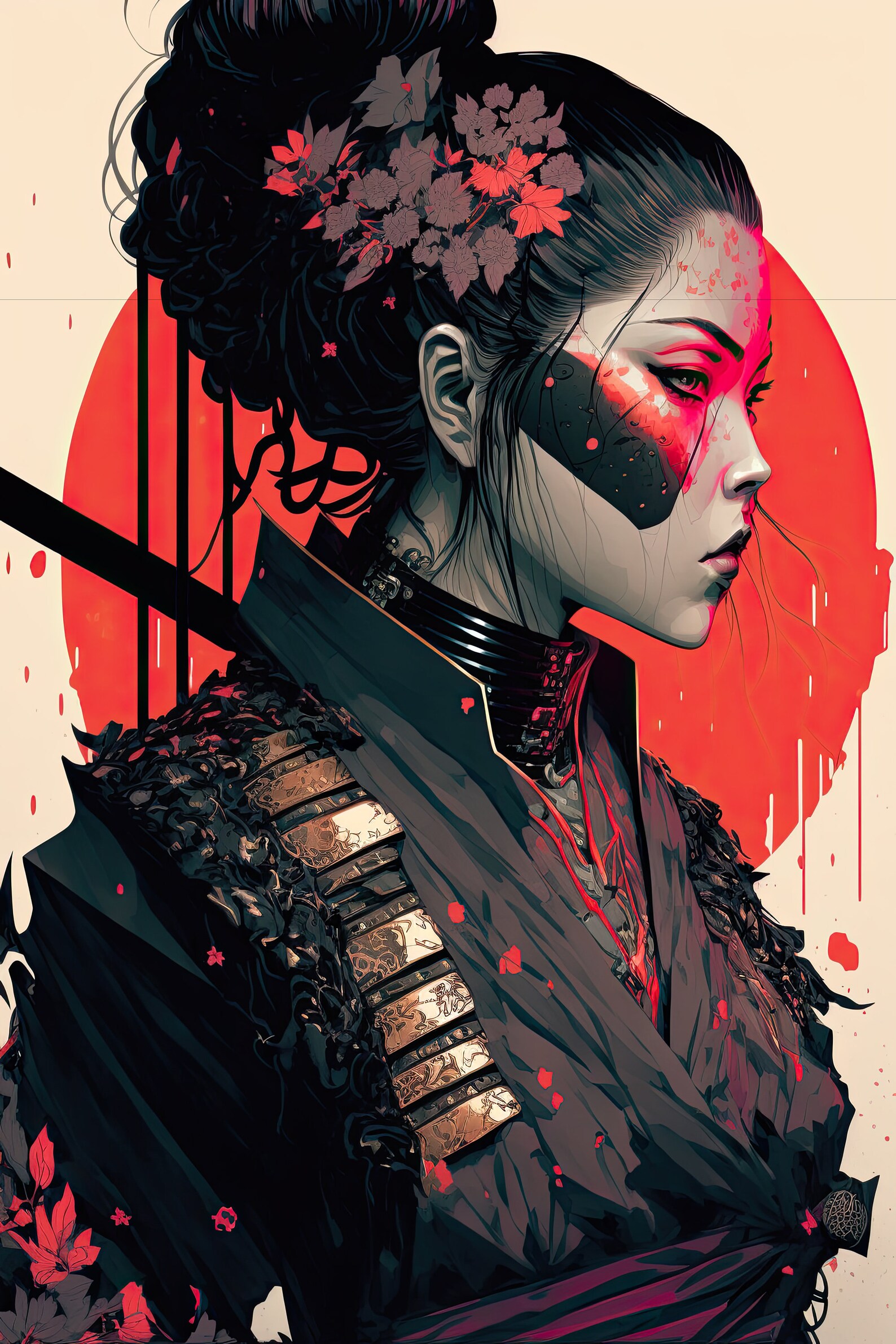 Ninja Woman in Armor / Poster, Print, Wall Art / Japanese, Japandi ...