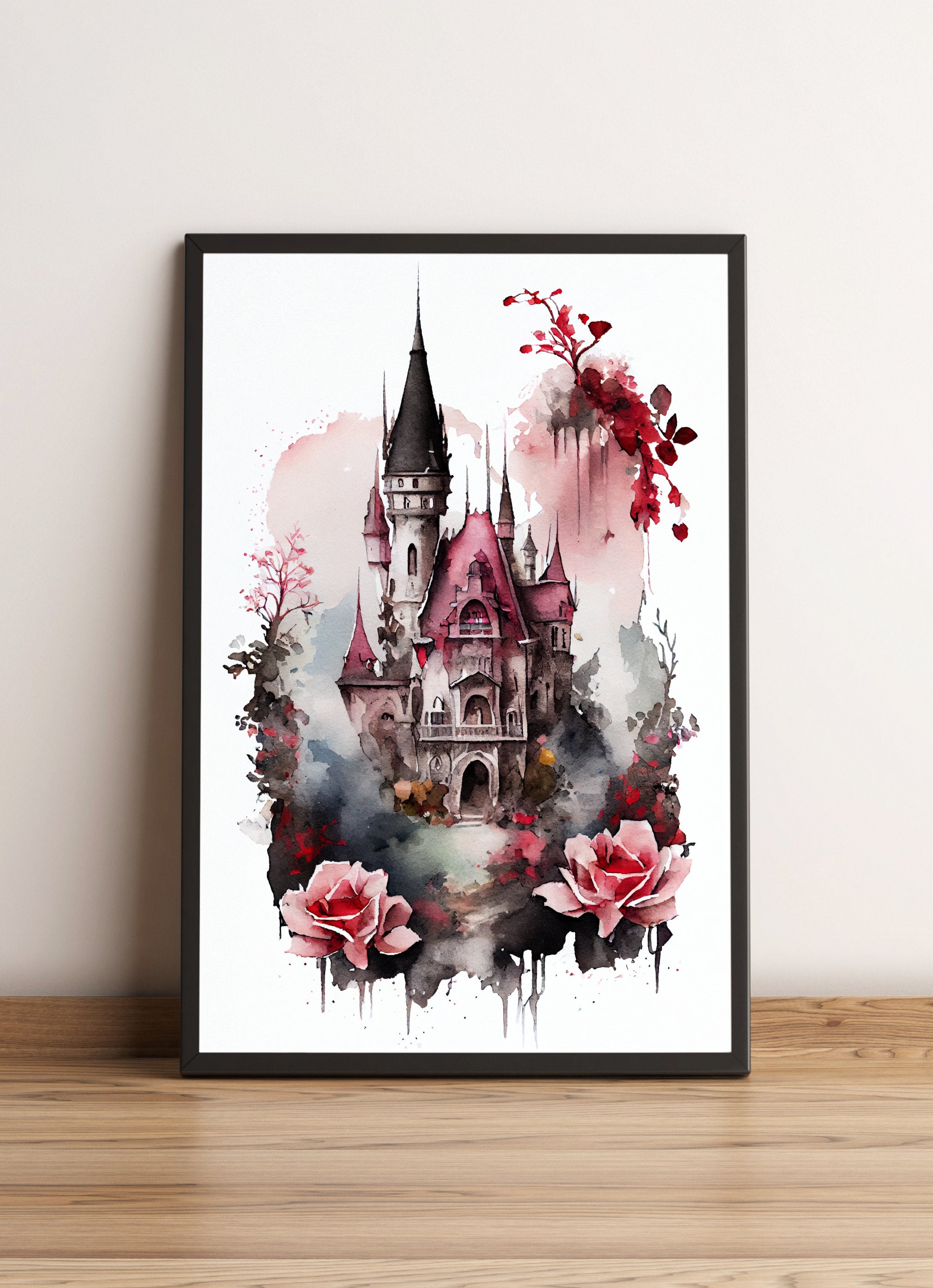 Vampire Castle, Roses, Watercolor / Poster, Print, Wall Art / Gothic ...