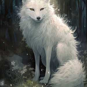 Magical White Fox & Flowers / Poster, Print, Wall Art / Animal, Nature ...