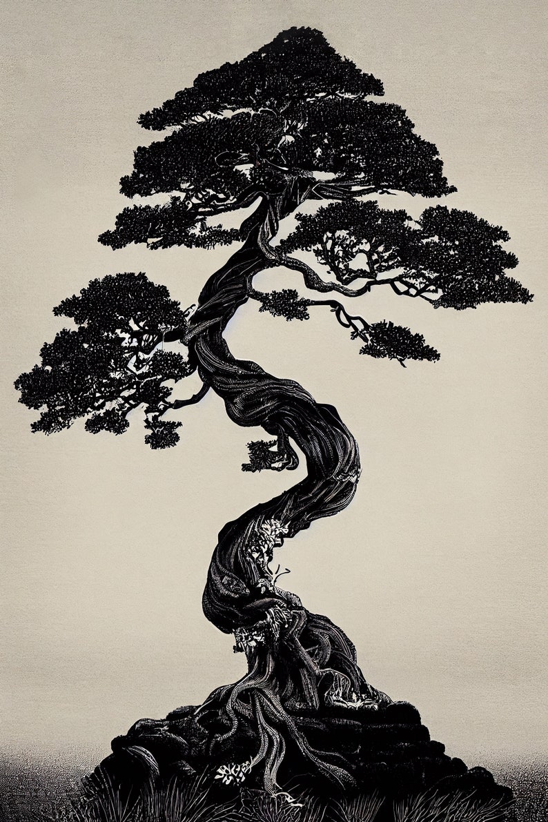 Bonsai Tree in Black Ink / Poster, Print, Wall Art / Japanese, Japandi ...