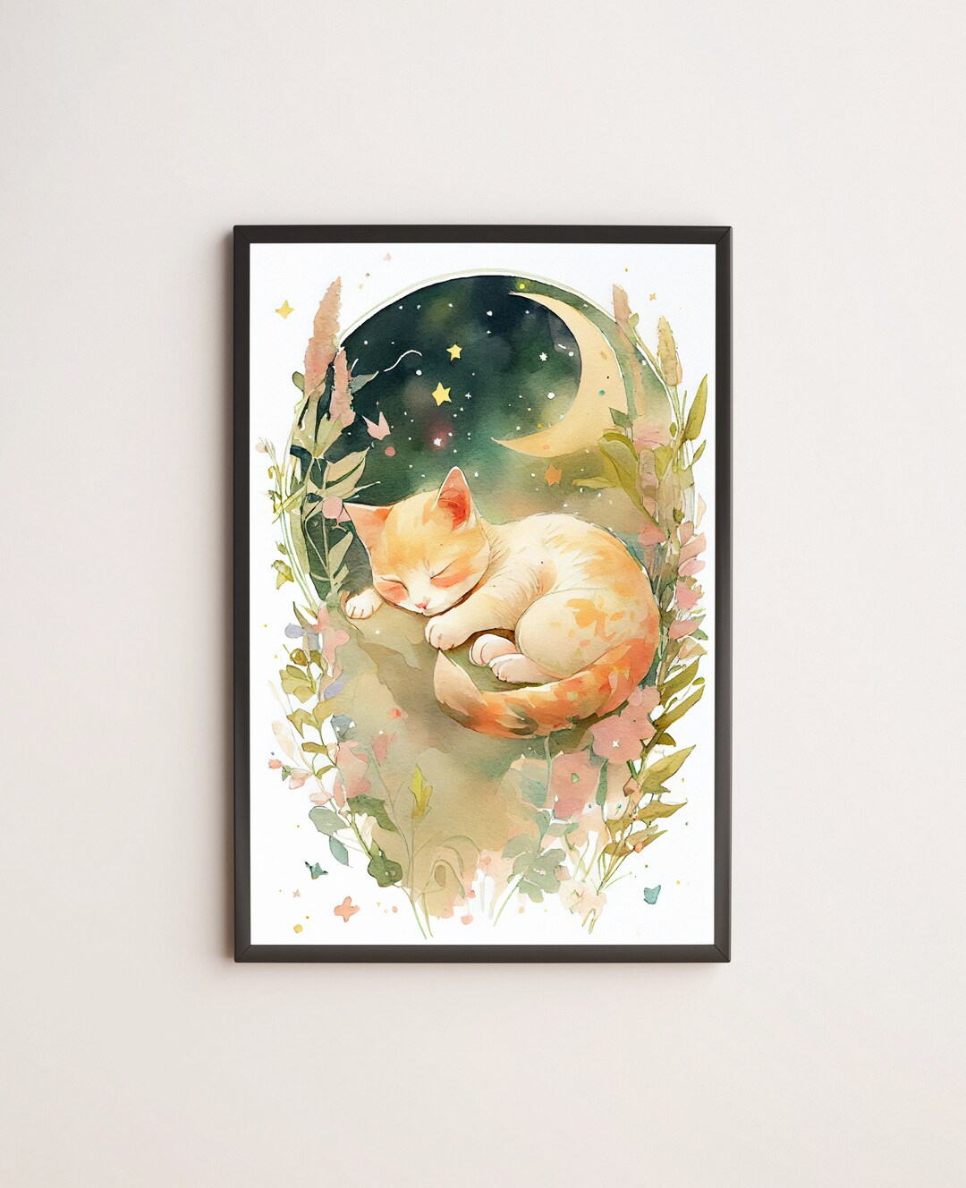 Happy Sleeping Baby Cat, Kitten / Poster, Print, Wall Art / Cute ...