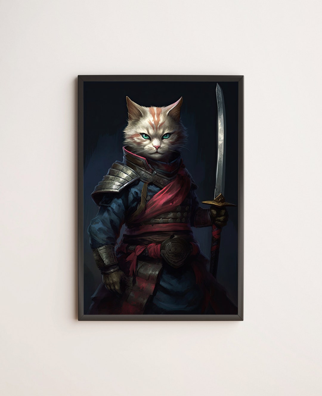 Samurai Warrior Cat / Poster, Print, Wall Art / Cat Lover Gift, Oil ...