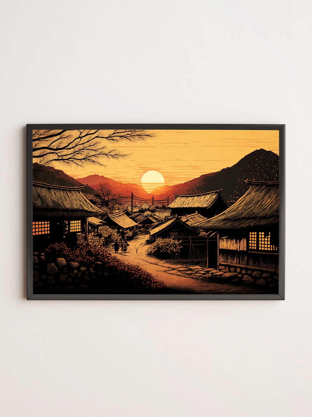 Village at Sunset, Edo Period / Poster, Print, Wall Art / Japanese ...