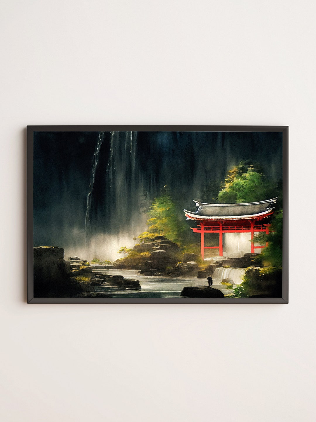 Shinto Shrine Under Waterfall / Poster, Print, Wall Art / Japanese ...