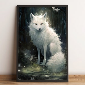 Magical White Fox & Flowers / Poster, Print, Wall Art / Animal, Nature ...