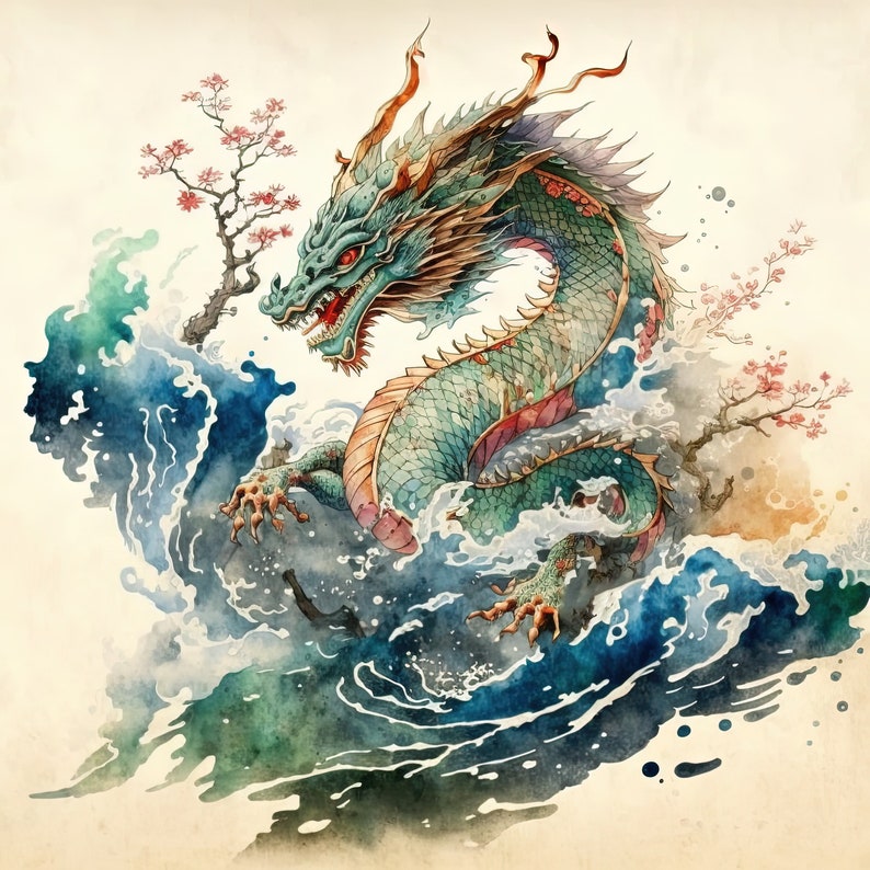 Japanese Water Dragon / Poster, Print, Wall Art / Japanese, Japandi ...