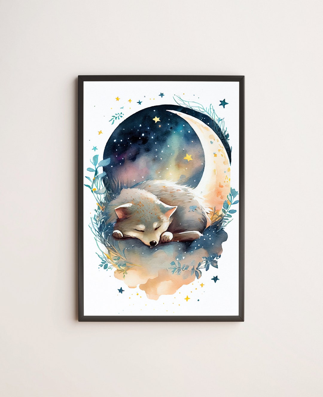 Happy Sleeping Baby Wolf, Cub / Poster, Print, Wall Art / Cute, Babies ...