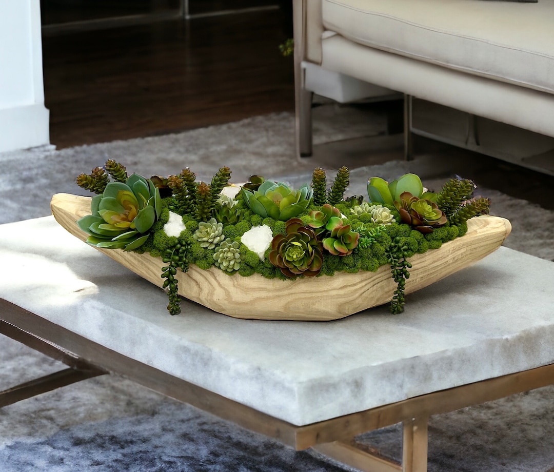 Luxury Faux Succulent Arrangement With Moroccan Geodes in Wood Boat ...