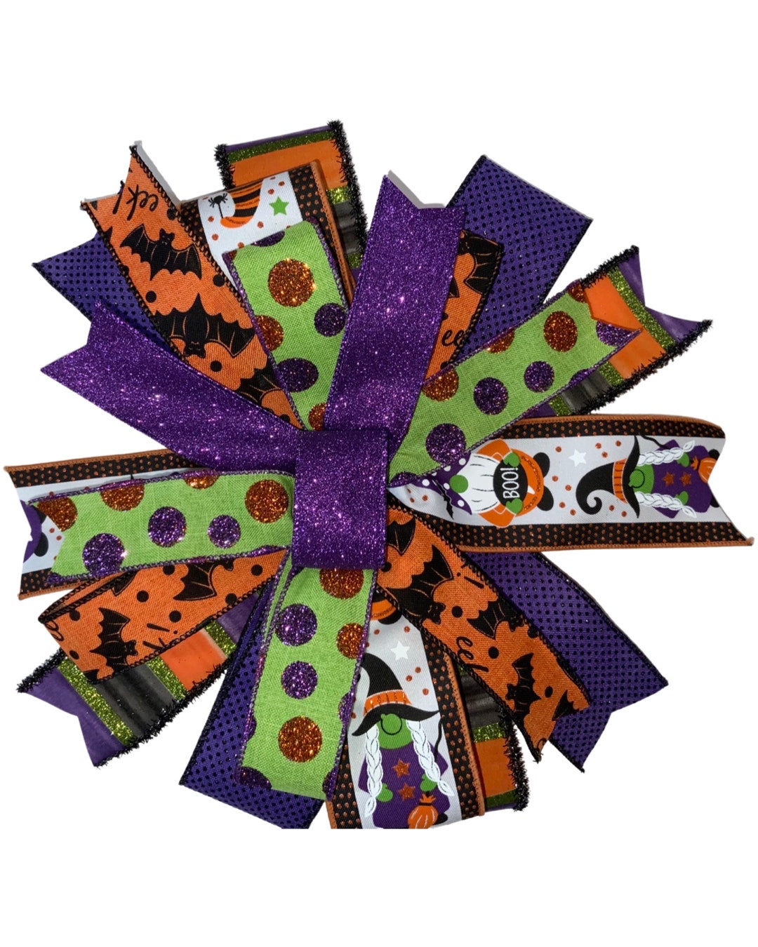 A Halloween Gnome Funky Bow, Whimsical Bat Glitter Gnome Wreath Bow ...