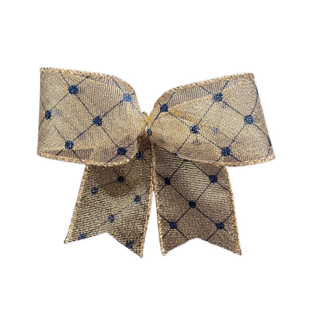 10 Blue Jeweled Gold Sheer Christmas Tree Bows, Blue Gold Xmas Tree ...