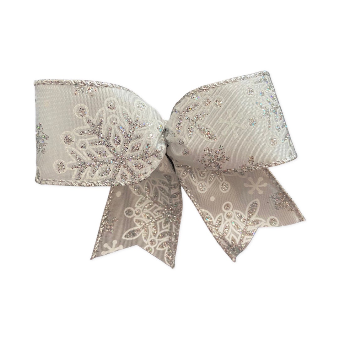 10 White Silver Glitter Snowflake Christmas Tree Bows, White Silver ...