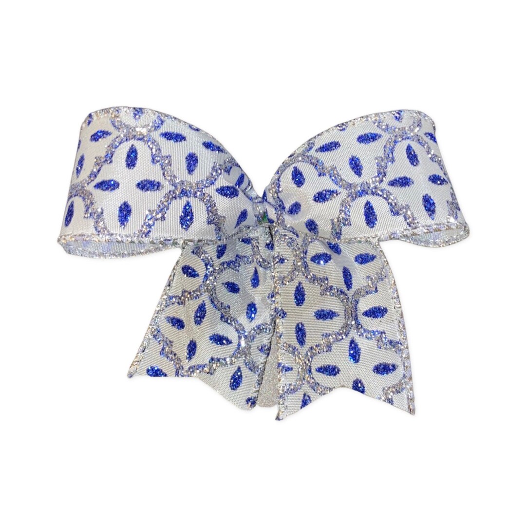 10 Blue Jeweled Silver Glitter Christmas Tree Bows, Sapphire Blue ...