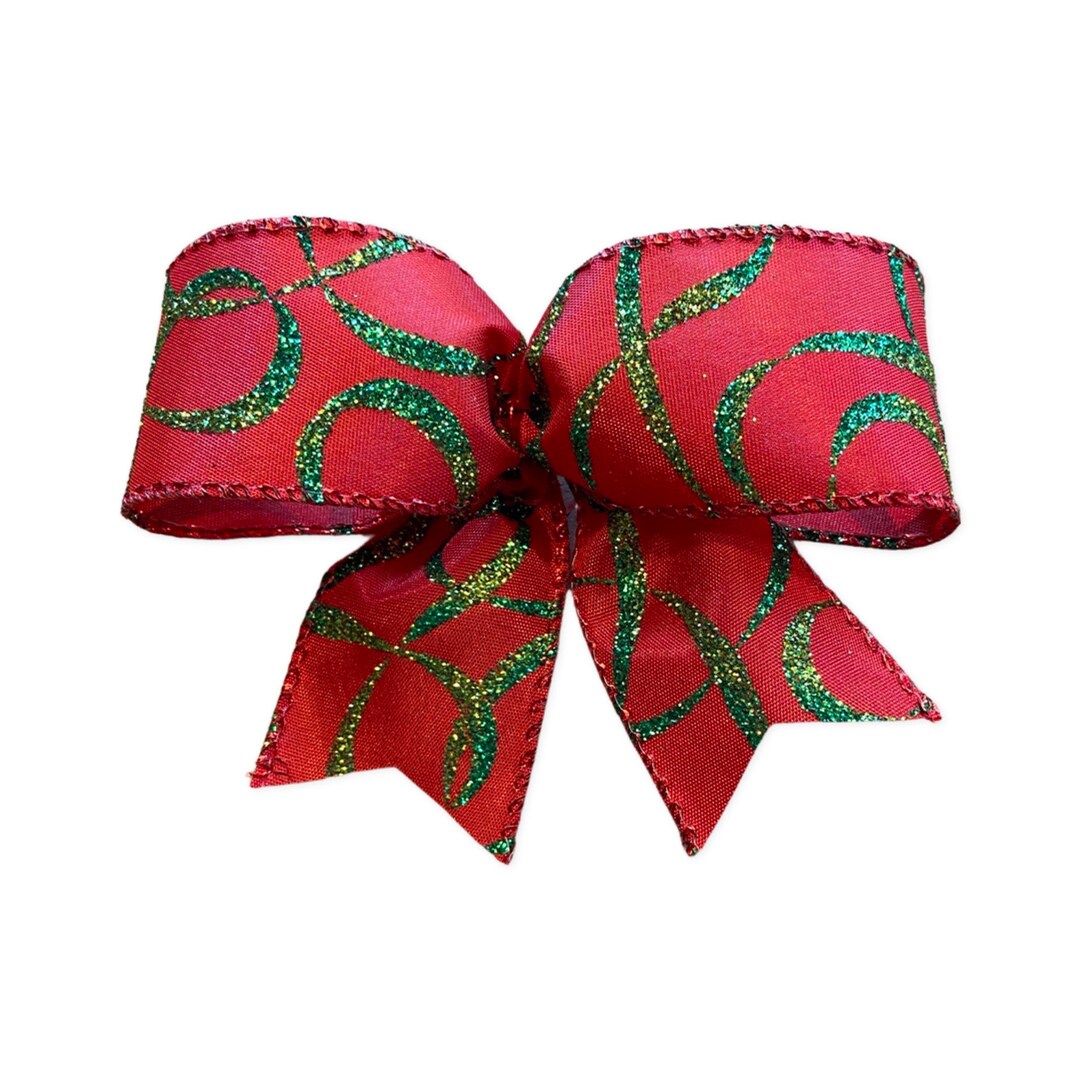 10 Red Green Glitter Swirl Christmas Tree Bows, Red Green Swirl Xmas ...