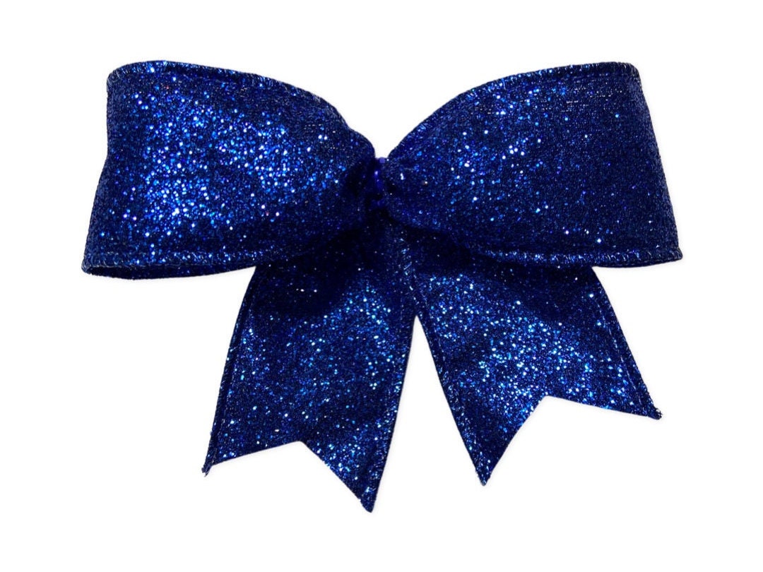 10 Royal Blue Glitter Christmas Tree Bows, Blue Glitter Xmas Tree Bows ...