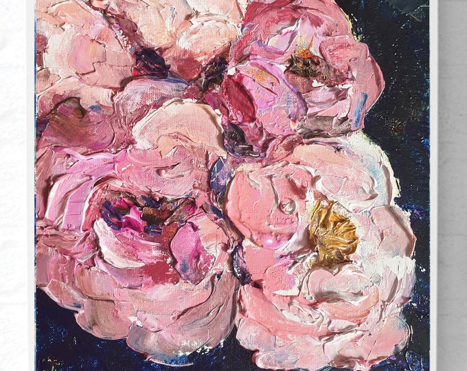 Peony Painting Oil Original Flower Art Relief Painting, Peonies ...