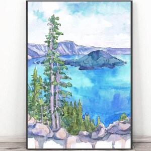 Crater Lake Original Watercolor Painting, Oregon National Park ...