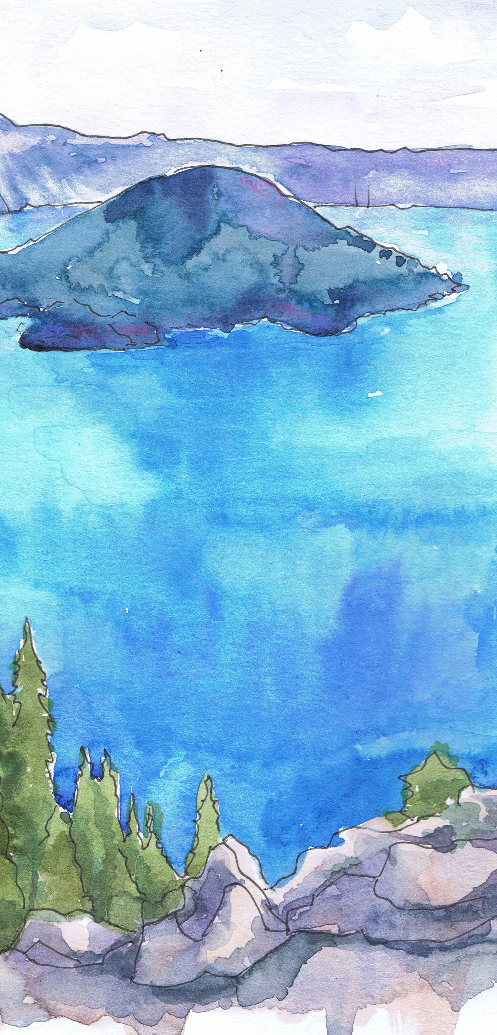 Crater Lake Original Watercolor Painting, Oregon National Park ...