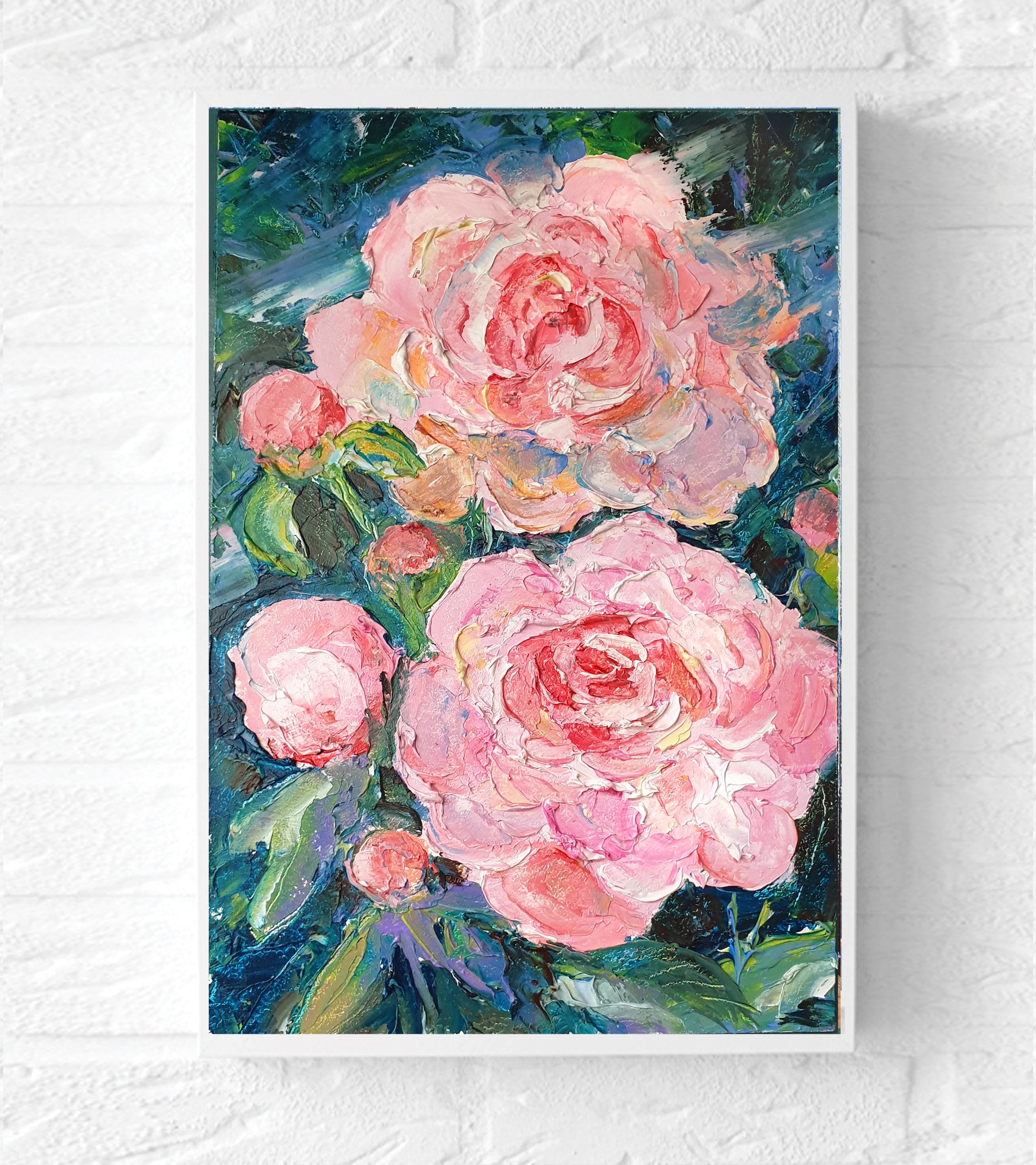 Pink Peony Painting Oil Original Flower Art Relief Painting, Peonies ...