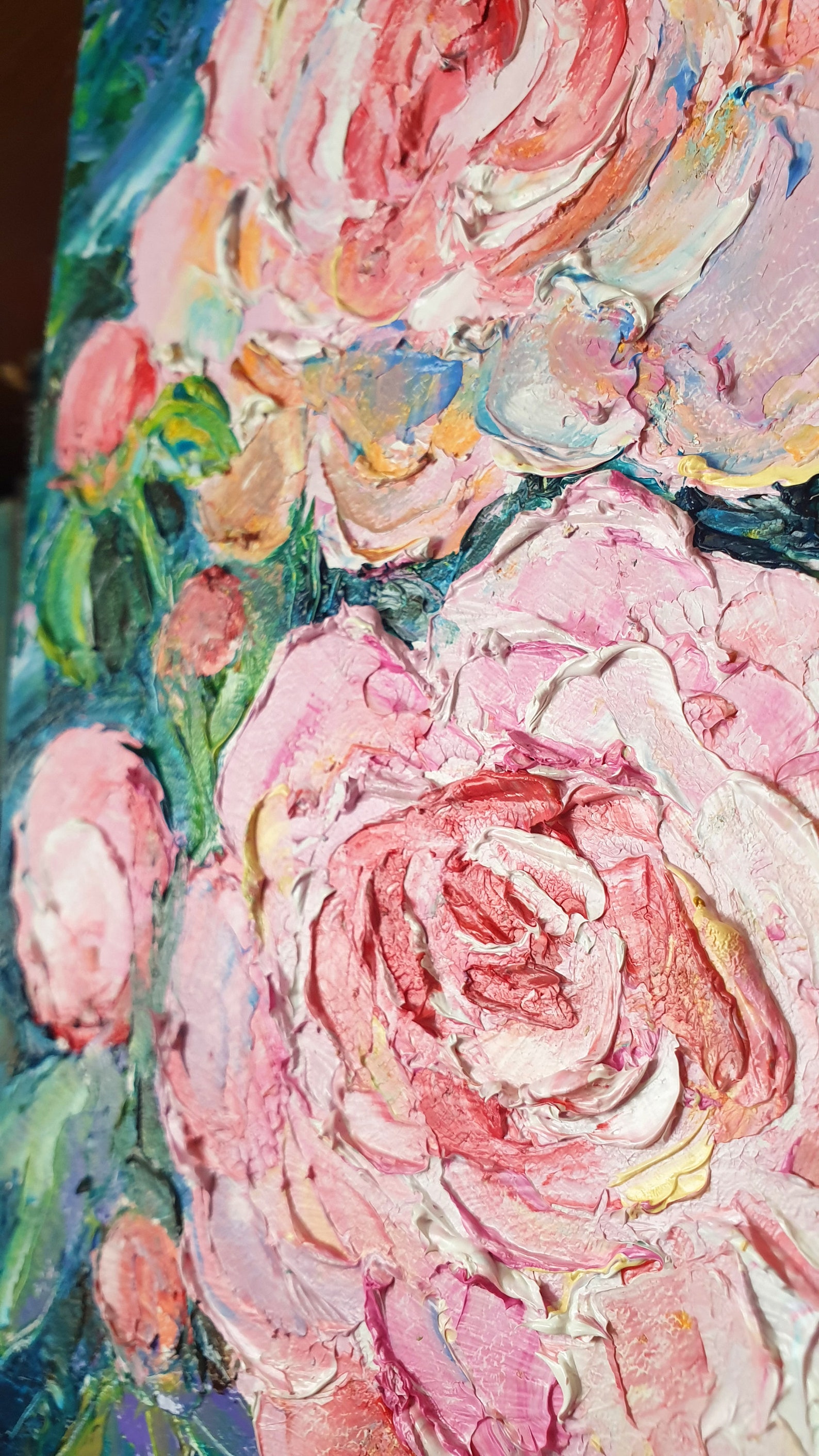 Pink Peony Painting Oil Original Flower Art Relief Painting, Peonies ...