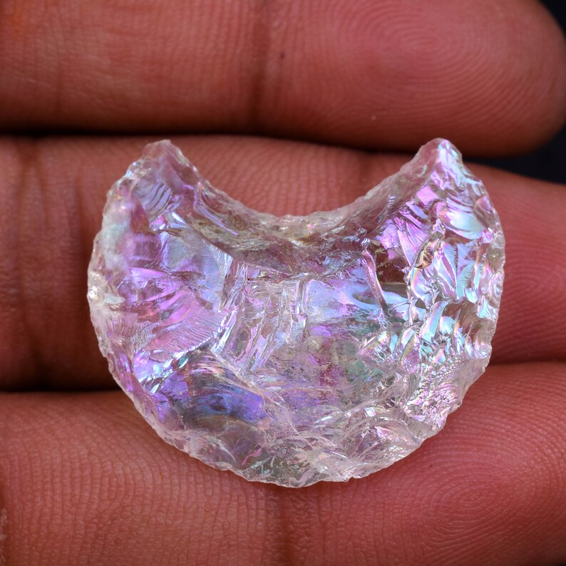 Natural Crystal Coated Crescent Moon shape Gemstone 35 CT | Etsy
