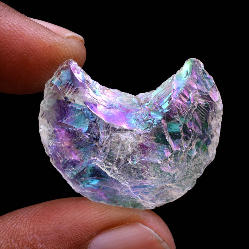 Natural Crystal Coated Crescent Moon shape Gemstone 35 CT | Etsy