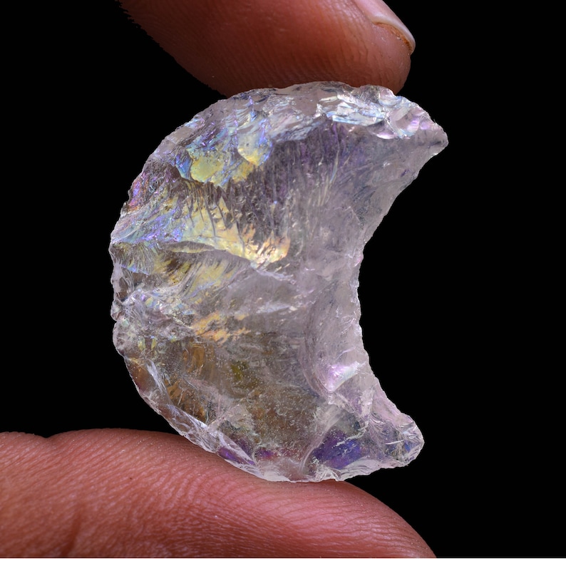 Natural Crystal Coated Crescent Moon shape Gemstone 30 CT | Etsy