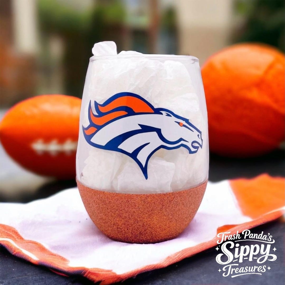 Denver Broncos Stemless Wine Glass: Glitter Football Sports Gift - Etsy