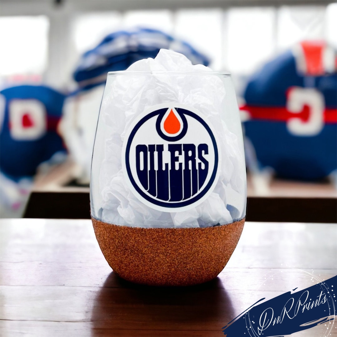 Edmonton Oilers Hockey Wine Glass / Stemless Glittered Hockey Glass ...