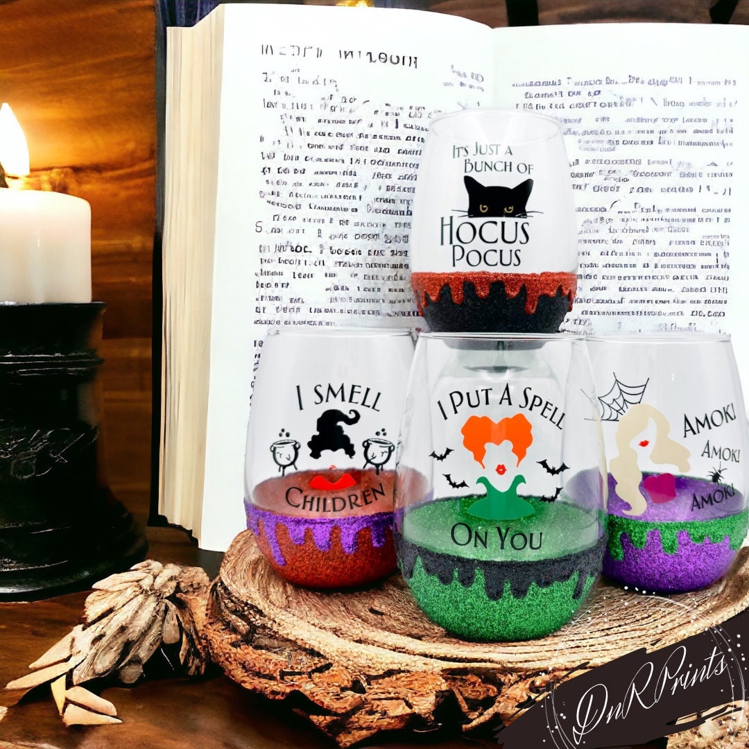 Hocus Pocus Stemless Wine Glasses: Halloween Witchy Decor - Etsy