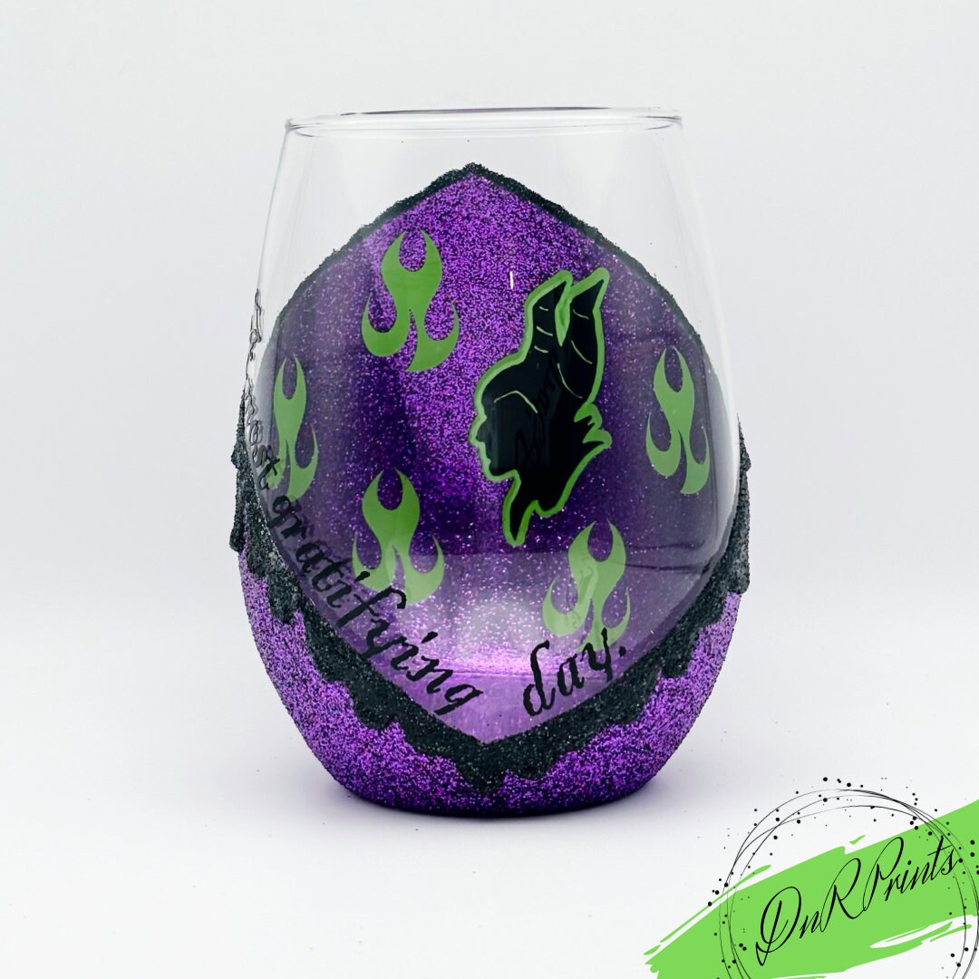 Malificent Evil Queen Glittered Stemless Wine Glass / Malificent Dragon ...