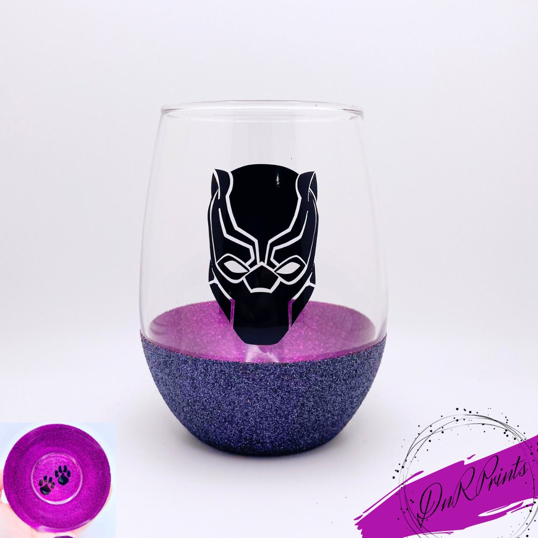 Black Panther Glittered Stemless Wine Glass / Avengers Hero Cup ...