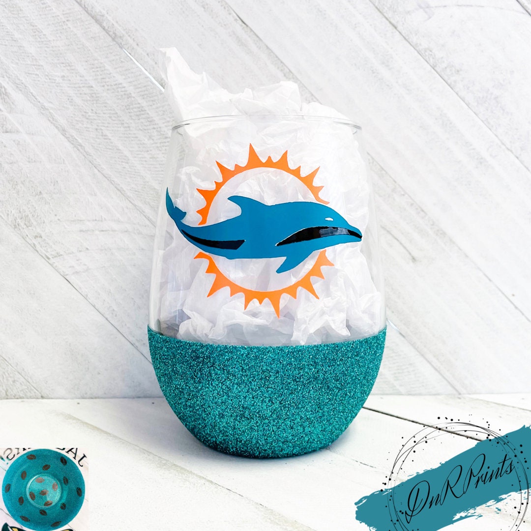 Miami Dolphins Glitter Wine Glass / Football Glass / Sports - Etsy