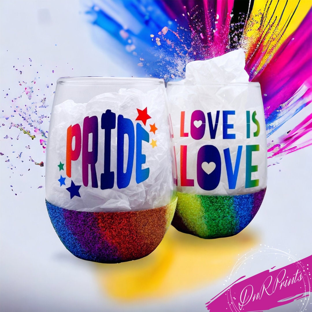 Pride Glitter Wine Glass: Rainbow LGBTQ Gift - Etsy