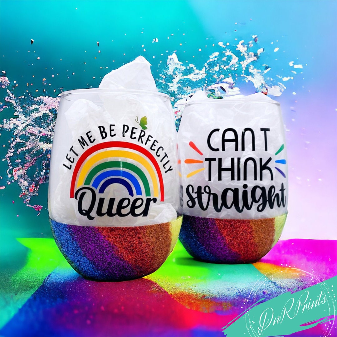 Pride Glitter Wine Glass: LGBTQ Rainbow Stemless Cup - Etsy