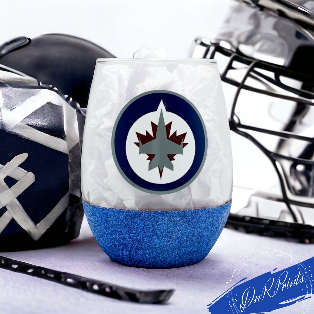 Winnipeg Jets Hockey Wine Glass / Stemless Glittered Hockey Glass ...